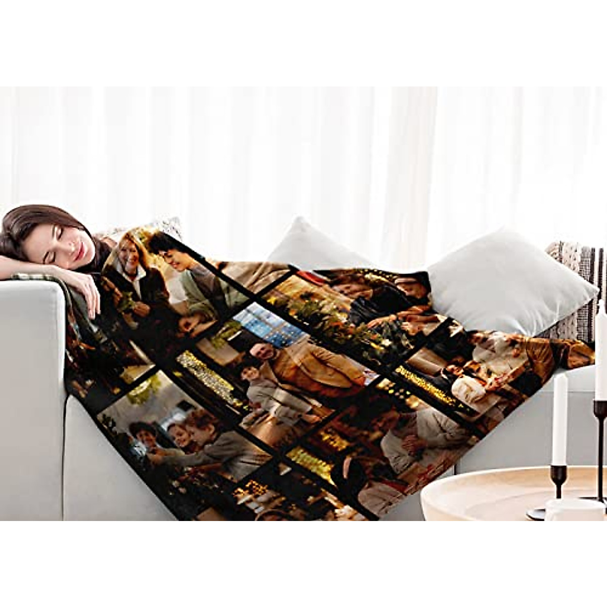 Yoke Style Custom Photo Blankets for Mom, Mothers Day Customized Throw Blankets with Pictures, Personalized Christmas Birthday Gifts for Mother in Law, Kids, Grandma - 9 Photos Collage