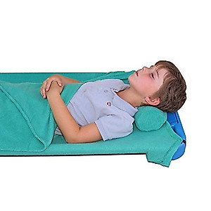 ROLLEE POLLEE Nap Sac Roll Up Napping Blanket with Attached Pillow for Preschool/Daycare, Super Soft with Elastic Straps, Fits Most Mats and Cots (Royal Blue)