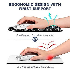 SEPTYK Black and White Dinosaur Skeleton Pattern Ergonomic Mouse Pad with Wrist Support Rest Gel Non-Slip Rubber Base Mousepad for Computer Laptop Home Office Gaming Pain Relief