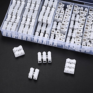 QOOSIKICC 65 Pcs Spring Wire Connectors, Spring Clamp Terminal Cable Clamp Connector, CH-2 Electrical Cable Connectors Block, 2 Pin Push-in Quick Terminal Wire Cable Connector Wiring Terminal