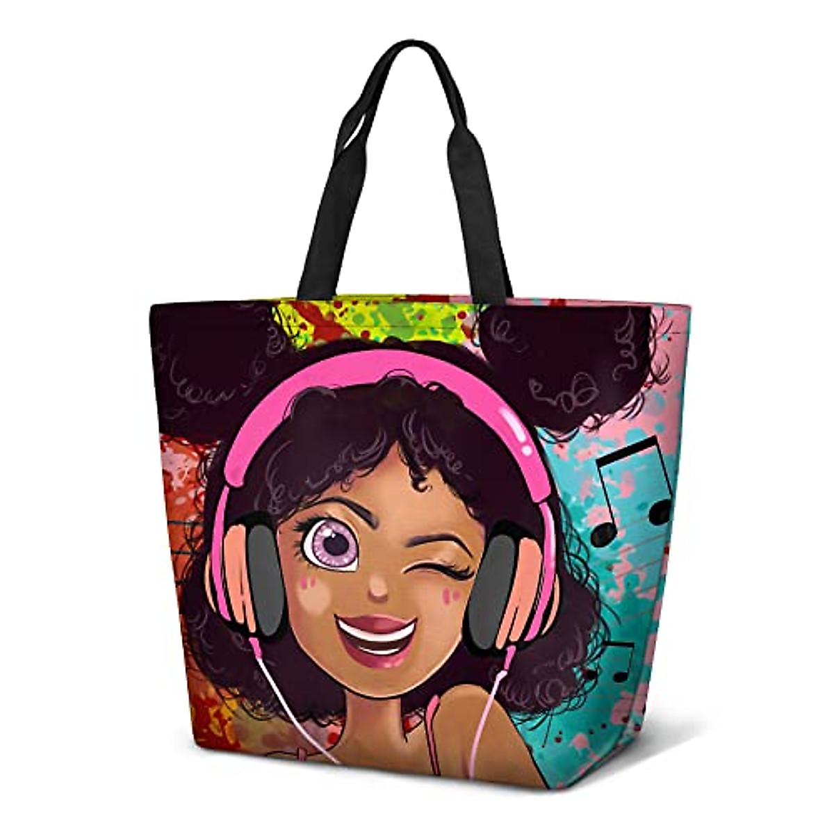 EZYES African American Womens Tote Bag Black Girl Tote Bag For Women Pink Large Casual Shoulder Handbag Beach Bag For Work School Gym