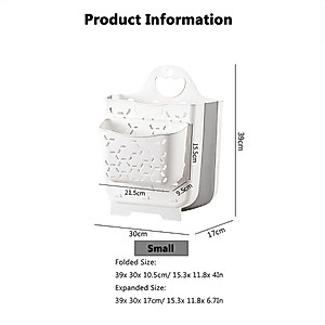 Earssa 2PCS Hanging Laundry Basket with Carry Handle, Foldable Plastic Laundry Hamper, Wall Hanging Storage Basket, Dirty Clothes Storage Bin Multi-function Storage Container (White,Small)