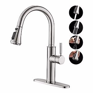 Kitchen Faucet, Kitchen Sink Faucet, 4 Functions Spray Head, Sink Faucet, Four Modes Pull-Down Kitchen Faucets, Bar Kitchen Faucet, Brushed Nickel, Stainless Steel, RULIA RB1035