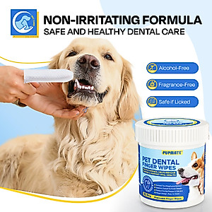 PUPMATE Dental Care Wipes for Dog & Cat- Teeth Cleaning Finger Wipes for Plaque and Tartar Removal, Safe & Gentle Disposable Toothbrush Wipes for Fresh Breath & Gum Care - 50 Pcs