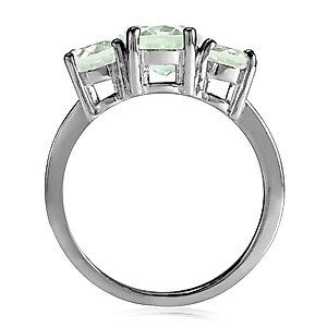 Silvershake 3.32ct. 3 Stone Natural Oval Shape Green Amethyst 925 Sterling Silver Ring Size 7