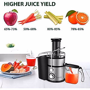 KOIOS Centrifugal Juicer Machines, Juice Extractor with Extra Large 3inch Feed Chute, 304 Stainless Steel Filter, High Juice Yield for Fruits and Vegetables, Easy to Clean, 100% BPA-Free, 1200W Powerful, Dishwasher Safe, Included Brush
