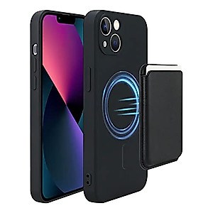 Tnarru iPhone 13 Case with Card Holder [Support Wireless Charging] Soft Liquid Silicon Case with Magsafe Full Camera Protective iPhone 13 Wallet Case Black