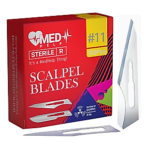 MedHelp Pack of 100 Disposable Surgical Blades 11, Size 11 Medical Scalpel Blades for Surgical Scalpel Knife, High Carbon Steel Dermablade Blades. Individually Wrapped 11 Blade
