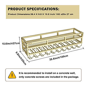 PENGFEI LED Wine Rack Wall Mounted, Industrial Metal Hanging Wine Bottle & Glass Holder, Large Floating Shelves Wine Bottle Organizer Goblet Rack for Home Bar Dining Room Decor