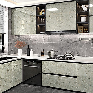 Green Marble Contact Paper for Countertops Waterproof Granite Marble Peel and Stick Wallpaper Decorative Contact Paper Vinyl for Kitchen Cabinets Green Marble Wall Paper for Backsplash 15.8" x 78.7"