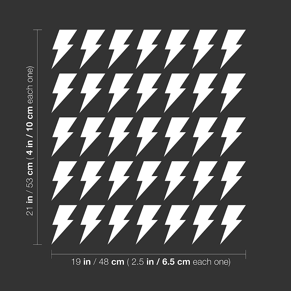 Set of 35 Vinyl Wall Art Decal - Lightning Bolt Pattern - from 4" x 2.5" Each - Trendy Adhesive Sticker Geometric Design for Kids Room Nursery Playroom Bedroom Bathroom Classroom Decor (White)
