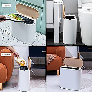 Slim Trash Can with Lid, 2.6 Gallon/10 Liter Plastic Double Barrel Wastebasket, Rectangular Garbage Container Bin for Bathroom, Bedroom, Kitchen, Office