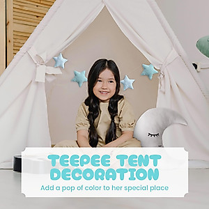 Perfectto Design Kid’s Moon Decorative Pillow, Stars Garland for Girls Toddler Room - Fluffy Moon, Stars Wall Decor, Soft Cute Throw Pillow for Bed, Bedroom Boho Teepee Ornament Decoration