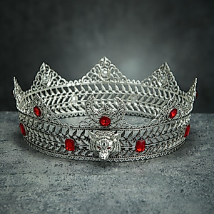 SWEETV Animal Totem King Crown for Men and Women, Wolf Crown, Medieval Metal Tiara Costume Hair Accessories for Knight, Witch, Gothic, Viking, Halloween, Wolf 1 / Antique Silver