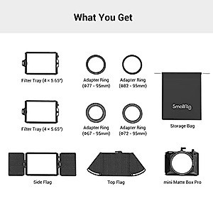 SMALLRIG Mini Matte Box Pro for Mirrorless DSLR Cameras, Come with 4 x 5.65 Filter Trays and 67mm/72mm/77mm/82mm-95mm Adapter Ring - 3680