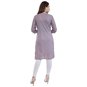 Ramkudi Indian Women's Plain Embroiderd Cotton Straight Kurti Top (Light-Purple)