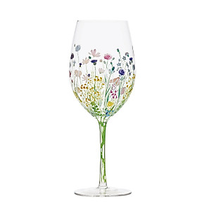 ART & ARTIFACT Wildflower Wine Glasses - Set of 2 Stemmed Drinkware, Floral Design