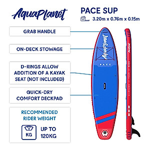 AQUAPLANET Pace Inflatable Paddle Board 10.6 Foot - Ideal for SUP Beginners to Intermediate - Stand Up Paddle Board Kit with Fin, Paddle, Pump, Repair Kit, Backpack, Leash, Dry Bag, Carry Strap