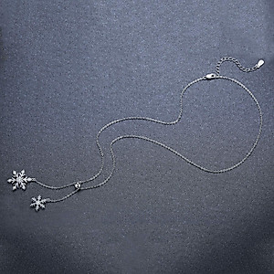 Snowflake Necklace Sterling Silver Frozen Double Snowflake with Shiny Cubic Zirconia Pendant Winter Jewerly Elegant Snow Gift for Women Girlfriend Sweater Christmas Thanksgiving Daily (18)