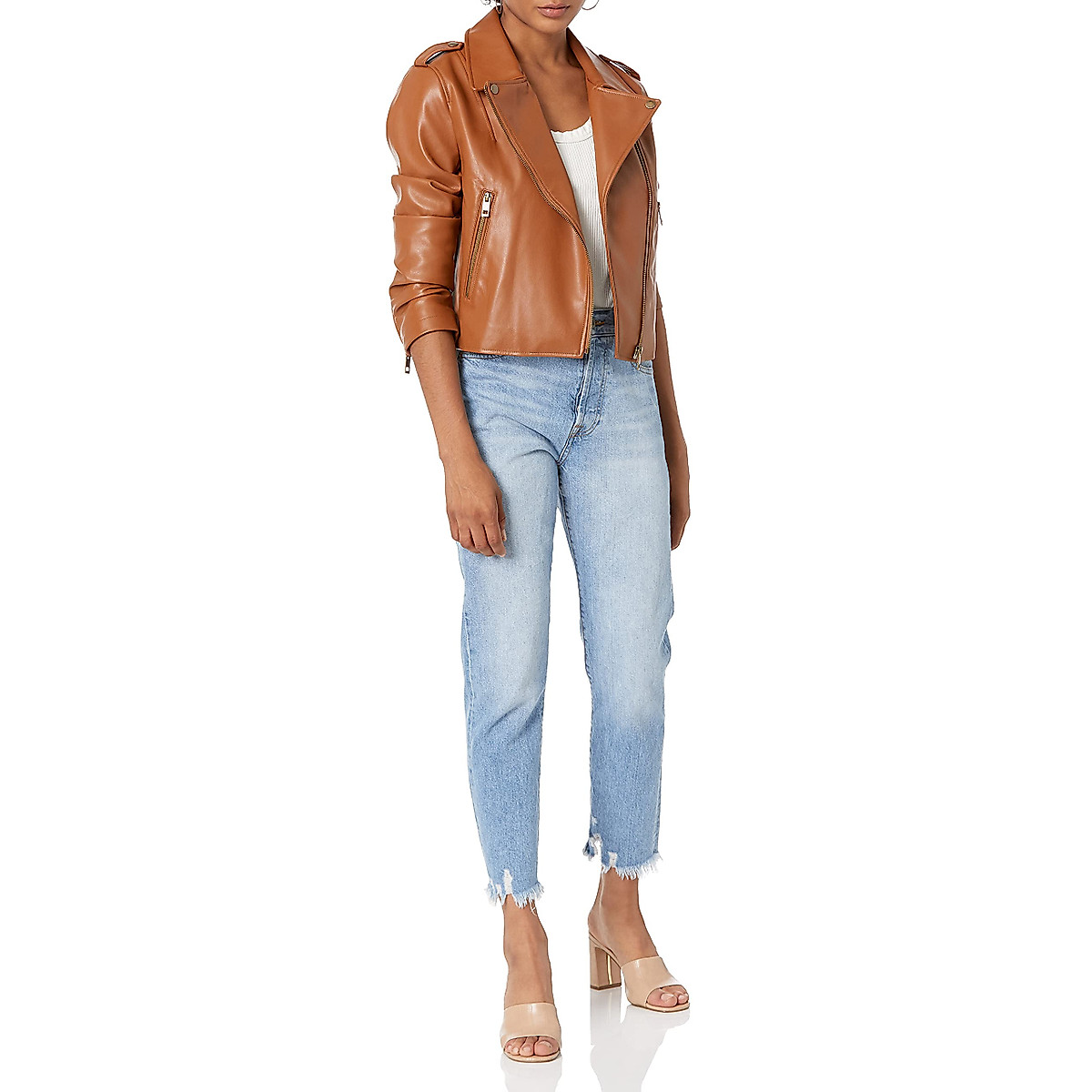 The Drop Women's Heather Faux Leather Moto Jacket, Cognac, XXL, Plus Size