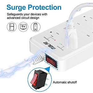 Power Strip Surge Protector with USB, Fast Charging Desktop USB C Power Strip Flat Plug with 10 AC Outlets 4 USB Ports, 1875W/15A, 8ft Extension Cords Outlet Strip for Home Office