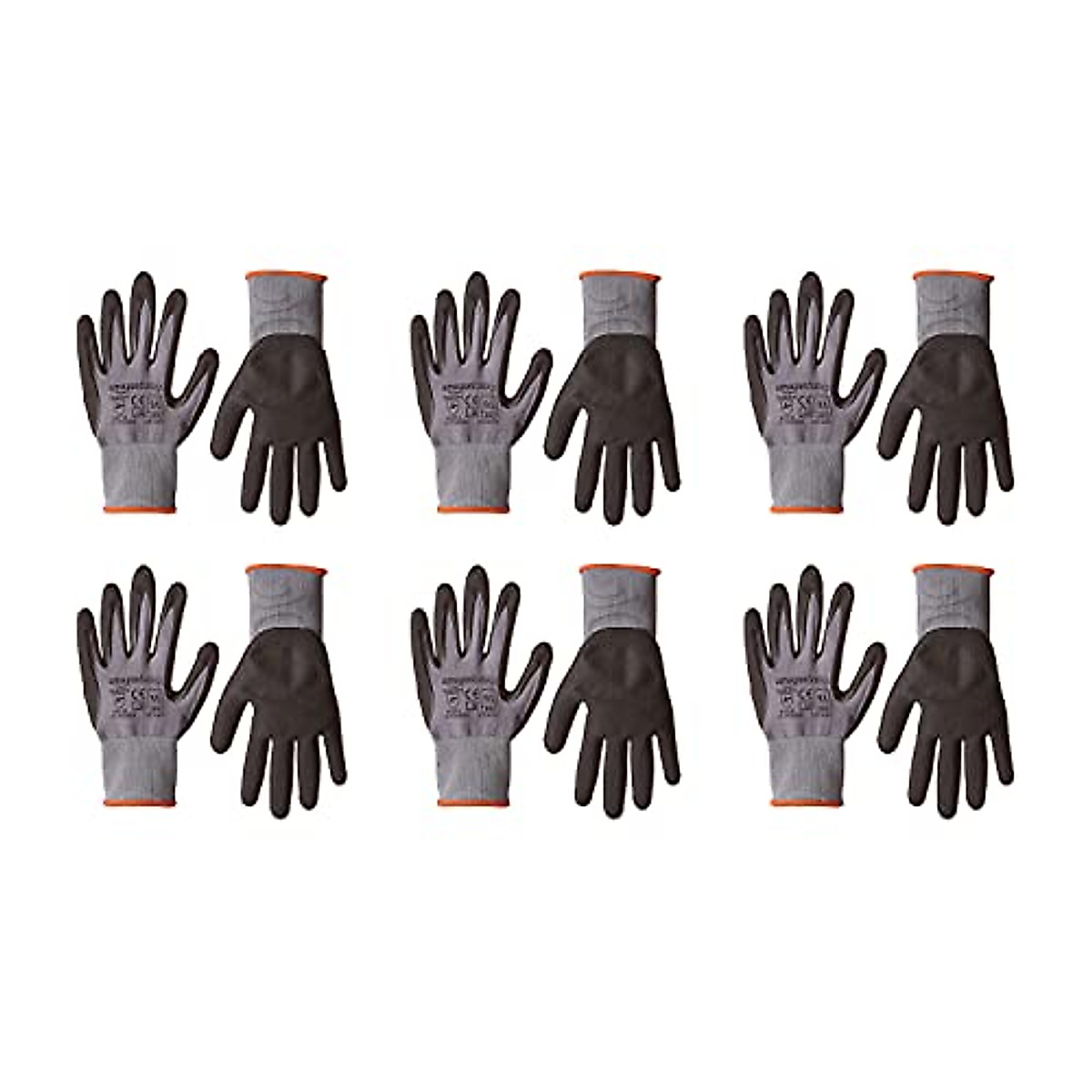 Amazon Basics Micro-Foam Nitrile Coated Gloves, Nylon Liner Fiber, Touch Screen, Grey, Size 9, Large (Pack of 6)