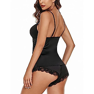 Avidlove Womens Satin Pajama Set Silk Lingerie Lace Sleepwear Black Medium