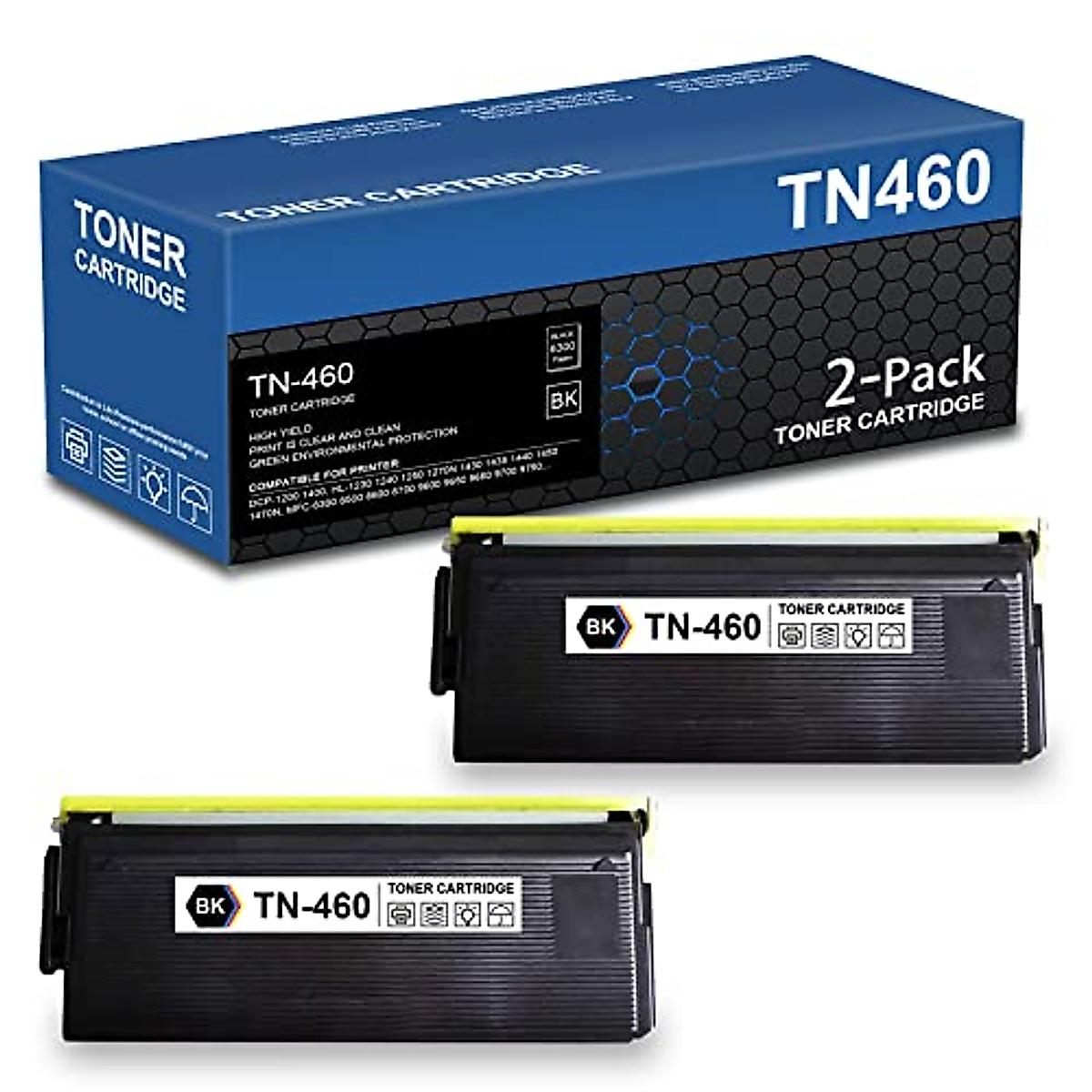 BERYINK TN460 Compatible TN-460 Toner Cartridge Replacement for Brother MFC-8500 8700 9650 9700 9800 9880, IntelliFax-4100e 4750 5750, HL-1230 1250 1430 1440 1470N Printer Toner (2-Pack, Black)