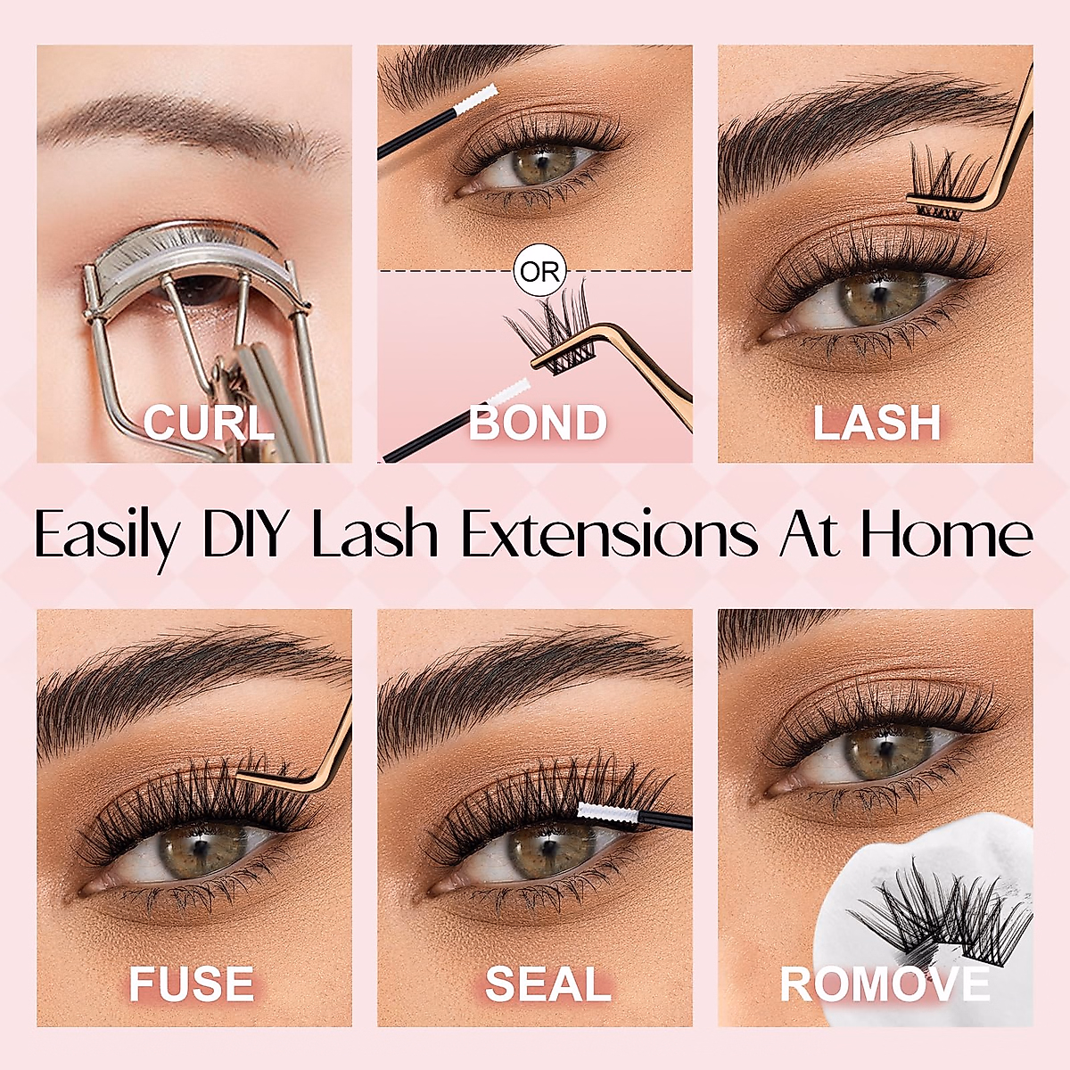 FADVAN DIY Lash Extension Kit D Curl Fluffy Lash Clusters Soft Velvet with Lash Bond and Seal and Lash Applicator Reusable 2 Styles Wispy False Eyelashes Easy to Apply at Home(Cece3+4,10-16MM-156 Pcs)