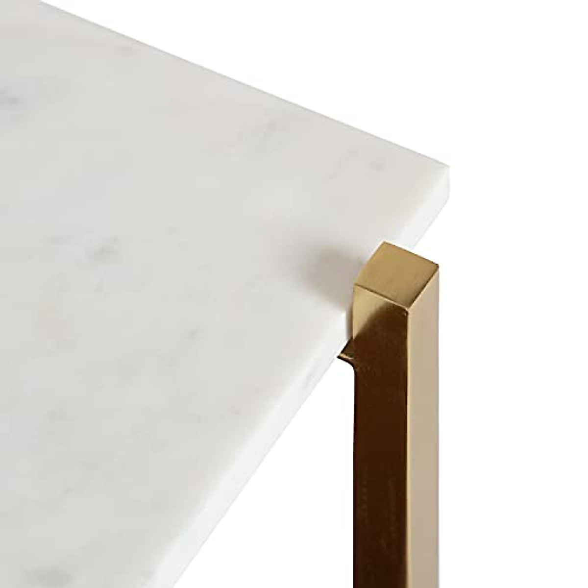 Kate and Laurel Abcott Midcentury Side Table, 20 x 12 x 24, Walnut Brown and Gold, Decorative Two-Tier Bedroom Nightstand Table with Genuine Marble Tabletop