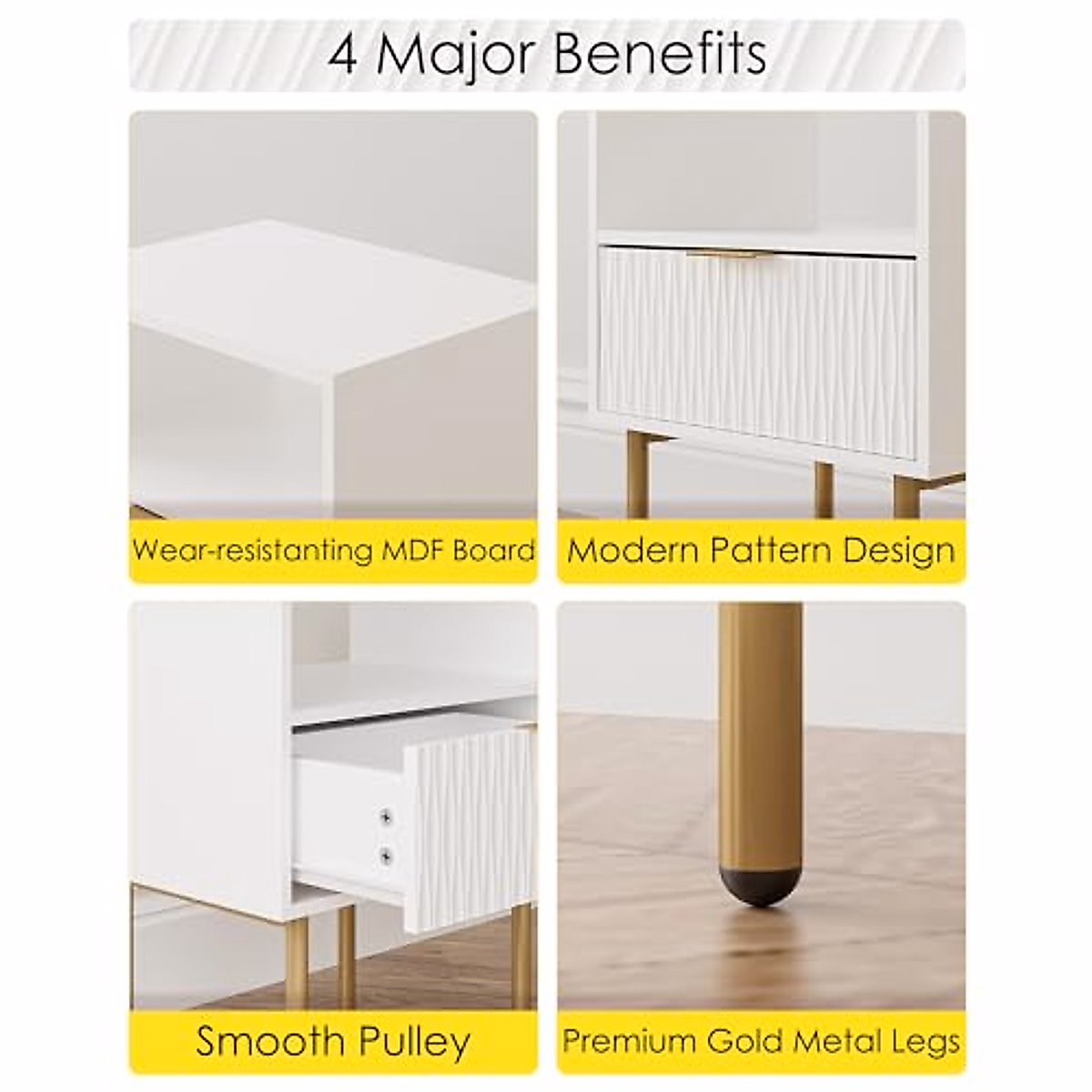 Aienvey Night Stand, Modern Bedside Table with Storage Drawer, Small Side Table with Open Wood Shelf, Bedside Furniture, Nightstand, End Table for Bedroom, Living Room, White