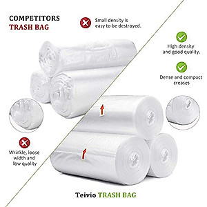 3 Gallon 330 Counts Strong Trash Bags Garbage Bags by Teivio, Bathroom Trash Can Bin Liners, Small Plastic Bags for home office kitchen (Clear)