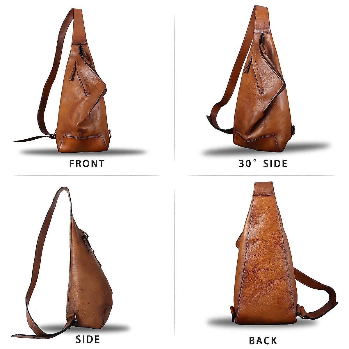 Genuine Leather Sling Bag Crossbody Casual Hiking Daypack Vintage Handmade Shoulder Backpack Motorcycle Chest Bag (Brown)