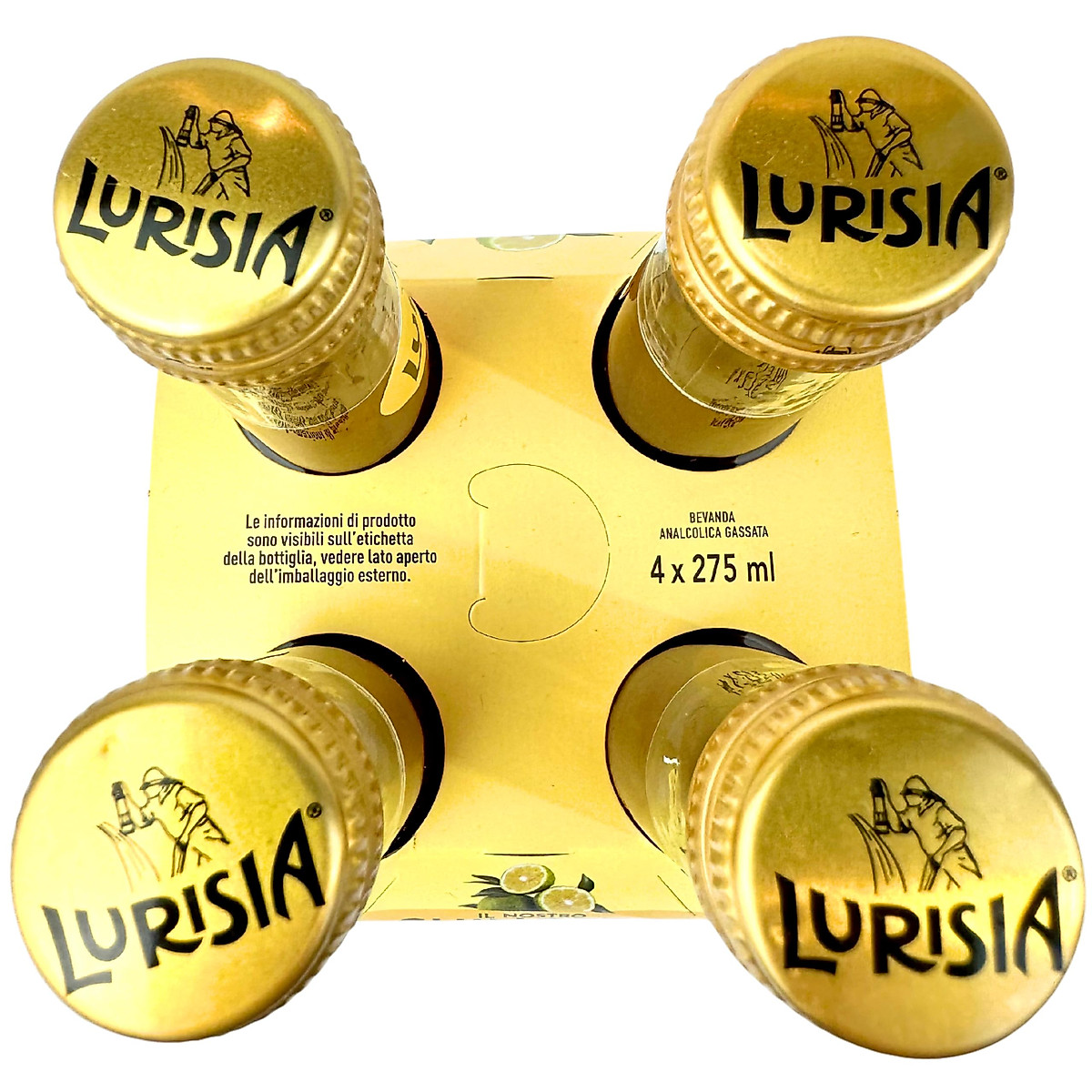 Lurisia Chinotto Italian Soda 4 x 9.3 Fl Oz (275ml) - Cola - Carbonated Sparkling Juice from Chinotto - Citrus Soft Drink - Non-Alcoholic Bitter Aperitif - Myrtle Leaf Orange Tree - Chinotto di Liguria - Sparkling Fruit Beverage from Italy