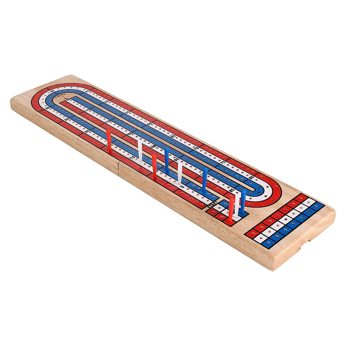 STERLING Games Folding Cribbage 3 Track Wooden Cribbage Board with Red White Blue Pegs for 3 Players