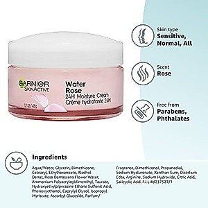 Garnier SkinActive 24H Moisture Cream with Rose Water and Hyaluronic Acid, Face Moisturizer, For Normal to Dry Skin, 1.7 Fl Oz