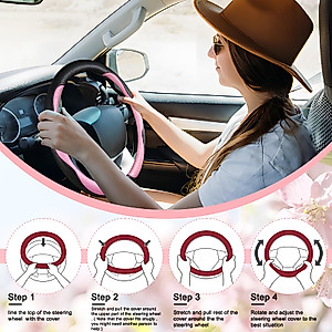 SuperKaKa Car Steering Wheel Cover 2025, Universal Auto PU Cute Breathable Slip-Proof Comfort Imitation Leather Protector Cars Interior Accessories for Women Men Fit Most Vehicle (Pink)