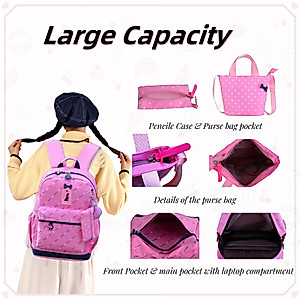 VIDOSCLA 3Pcs Heart Printing Backpack Sets Bowknot Primary Schoolbag Travel Daypack Shoulder Bag Girls Rucksack knapsack