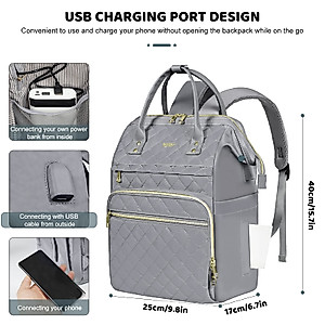 RJEU Women Backpack,Work Computer Bag for Nurse Teacher with USB Charger,Girls High School Backpack Cute Laptop Tote Backpack for Travel Office,Grey