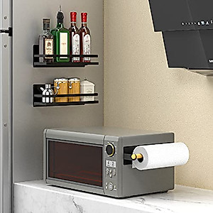 Benzoyl Magnetic Spice Rack, Strong Magnetic Large Shelf Rack Paper Towel Holder for Refrigerator Fridge, Space Saving Storage Container, 12.5'' Black - 3 PACK