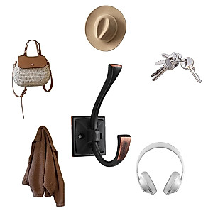 CABDM 5 Pack Decorative Heavy Duty Towel Hooks for Hanging Robe Double Oil Rubbed Bronze Coat Hooks Wall Mounted with Screws for Key, Towel, Bags, Cup, Hat