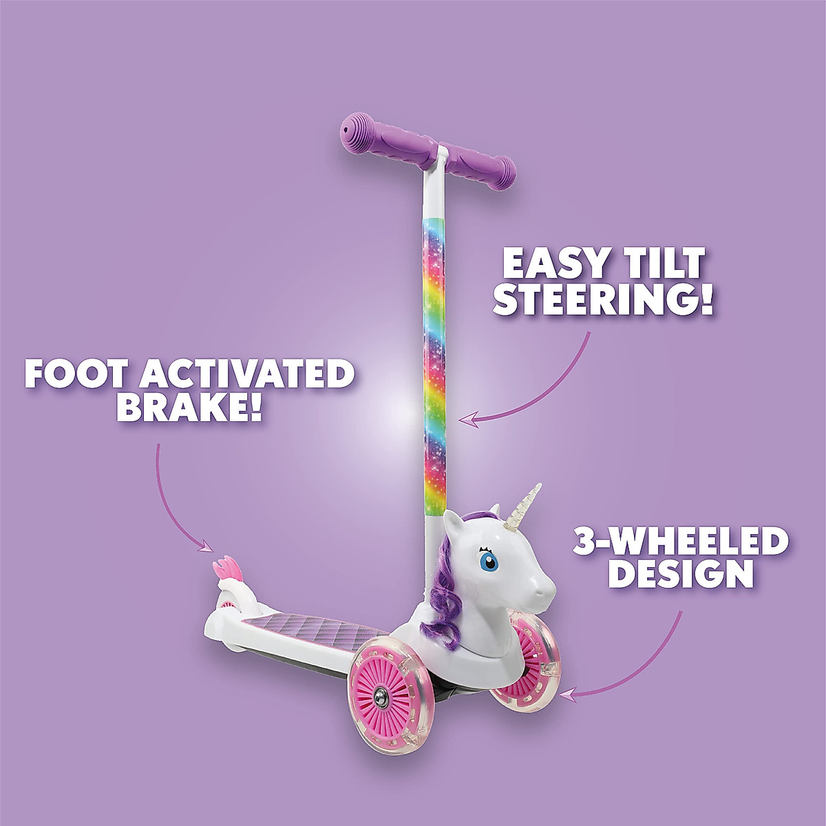 Self Balancing Kick Scooter Toddler Scooter & Kids Scooter, Extra Wide Deck, 3 Wheel Platform, Foot Activated Brake, 75 lbs Limit, Kids & Toddlers Girls or Boys, for Ages 3 and Up