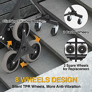 JustSmart Stair Climbing Hand Truck Cart, 375 LBS Capacity Steel Folding Dolly Cart for Stairs, Heavy Duty Stair Climber Trolley with Support Arm and 10 TPR Silent Wheels for Shopping Moving