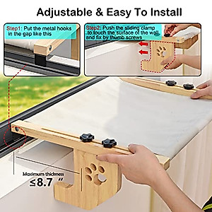 Doemtio Cat Window Perch Sturdy Solid Wood Cat Window Hommock for Large Cats Indoor Easy to Adjust Cat Window Bed Seat Shelf for Windowsill Bedside Cabinet and Drawer