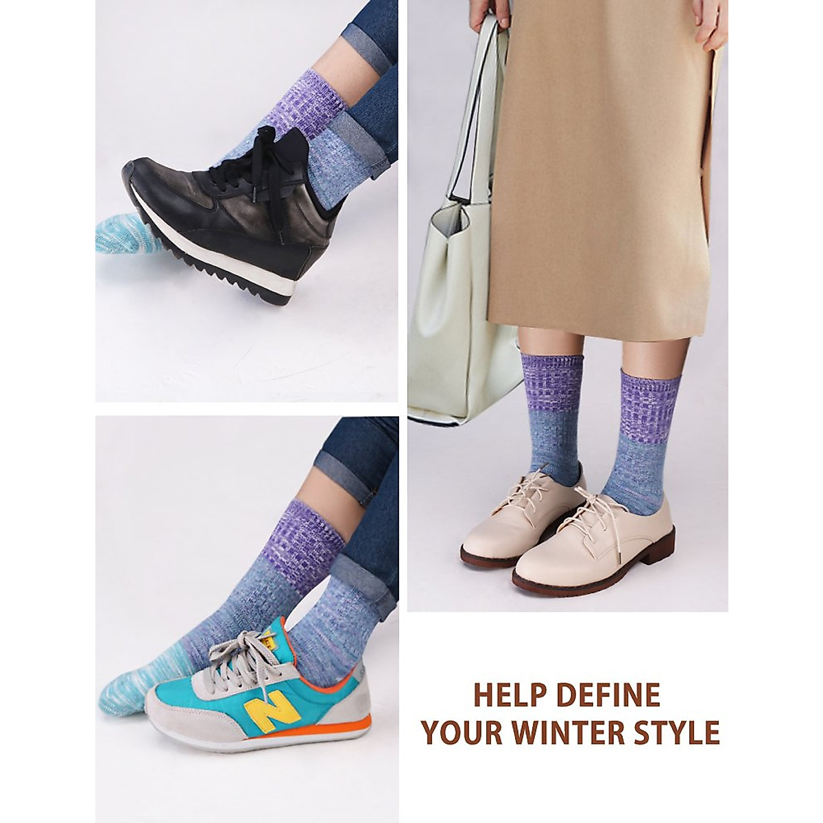 VERO MONTE 4Pairs Cotton Socks for Women -Womens Slouch Socks Cotton Crew(7-9.5)