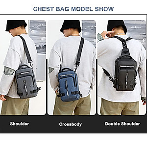 JBB Waterproof Sling Bag Crossbody Backpack for Men Women Multipurpose Waist Pack with USB Charging Port for Hiking Walking Black