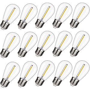 BORT S14 LED Replacement Light Bulb, Shatterproof Outdoor String Light Bulbs, 1 Watt to Replace 11Watts Incandescent Bulb, E26 Regular Medium Screw Base, 2200K Warm White, Non-Dimmable (15 Pack)
