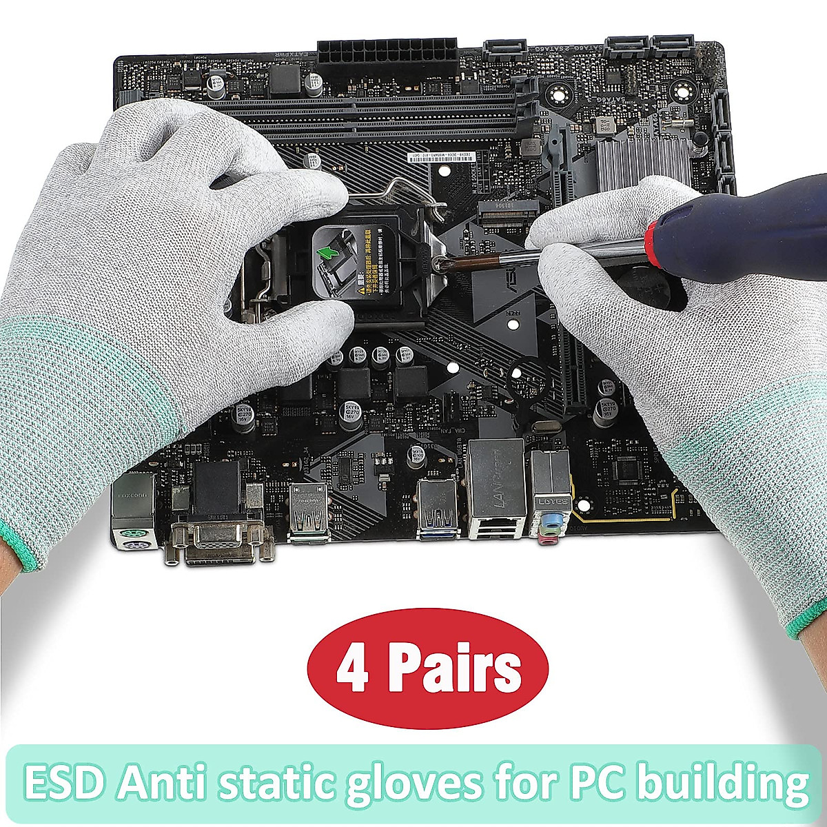 4 Pairs ESD Anti Static Gloves, PC Gloves with High Resistance Carbon Fiber Anti-static Gloves for PC Building Computer Electronics Installation and Repair (Medium)