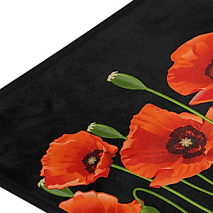 AGONA Anti Fatigue Kitchen Mat Red Poppy Flower in Black Kitchen Floor Mat Soft Standing Mats Absorbent Area Rugs Non Slip Kitchen Rugs Bath Rug Runner Carpet for Home Decor Indoor Outdoor