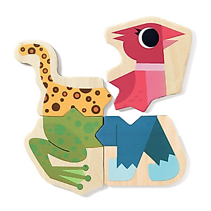 DJECO Mix & Match Animal Magnets - Silly Creatures, Endless Fun for Home, School or Gifts - Fun & Creative for Family & Friends, Educational Wooden Toys for Preschool, Kids 2+